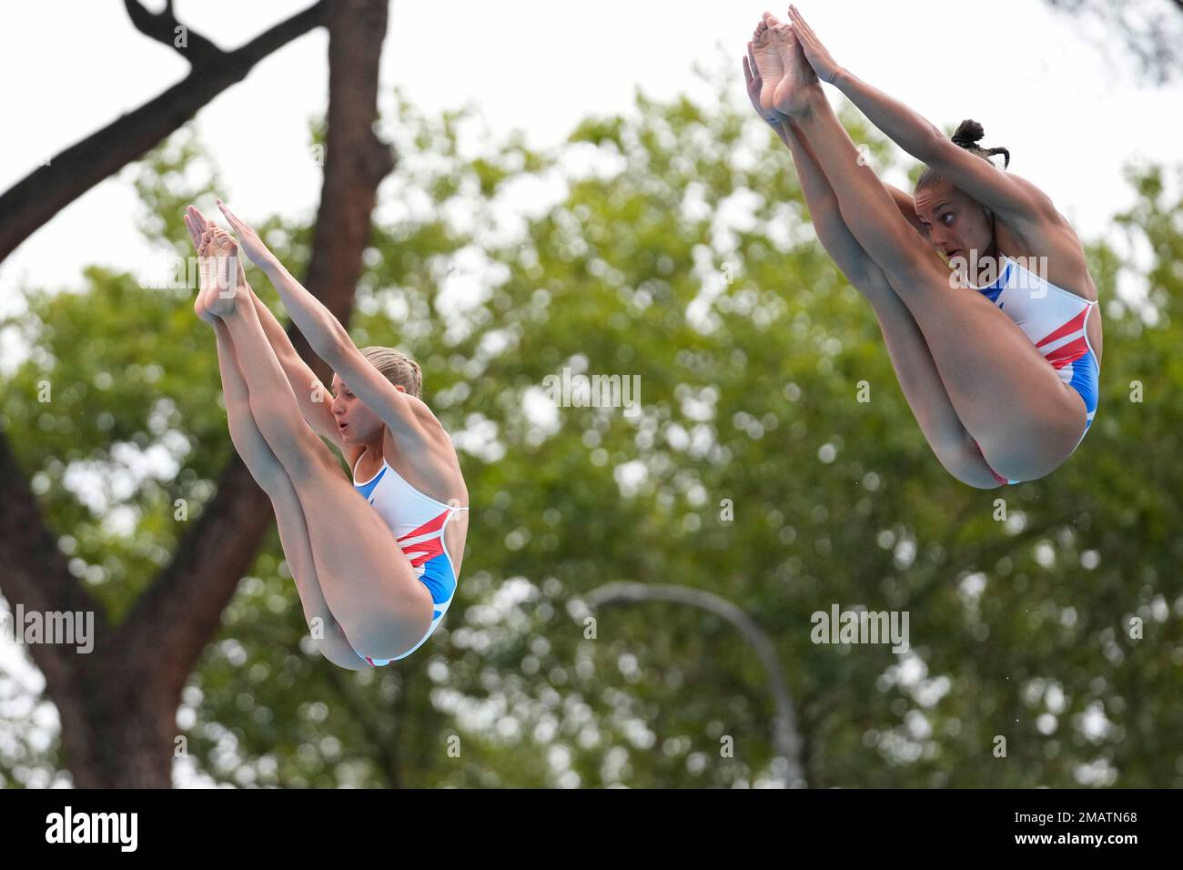 Jade Gillet and Nais Gillet of France compete during the Women's diving ...