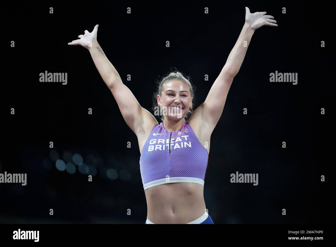Molly Caudery, of Great Britain, reacts after an attempt in the Women's ...