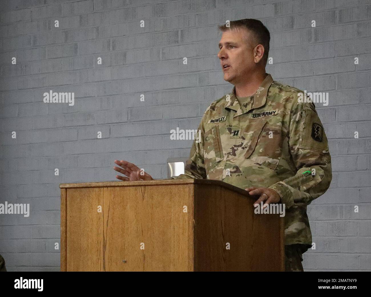 U.S. Army Capt. Levi Rowley, incoming commander of Headquarters and ...