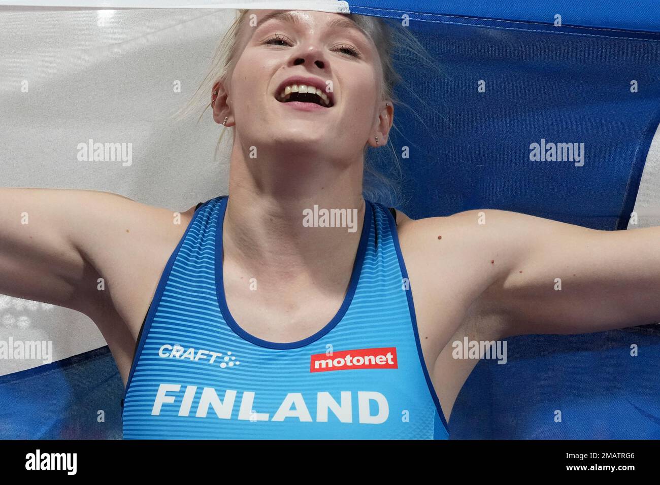 Wilma Murto, of Finland, celebrates after winning the gold medal in the ...