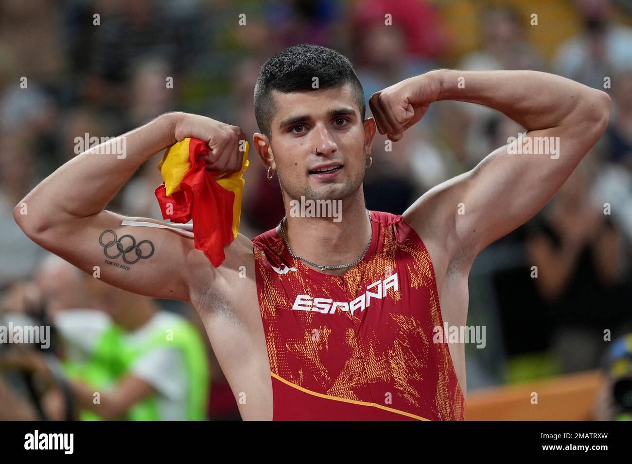 Asier Martinez, of Spain, poses after winning the gold medal in the Men ...