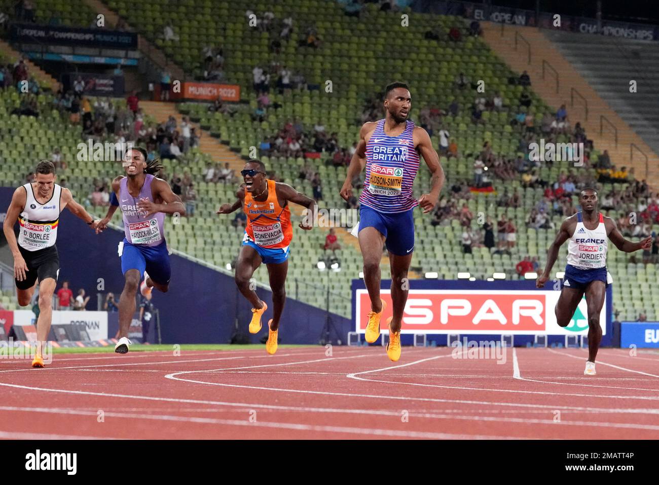 Matthew Hudson-Smith, of Great Britain, center, wins the Men's 400 ...