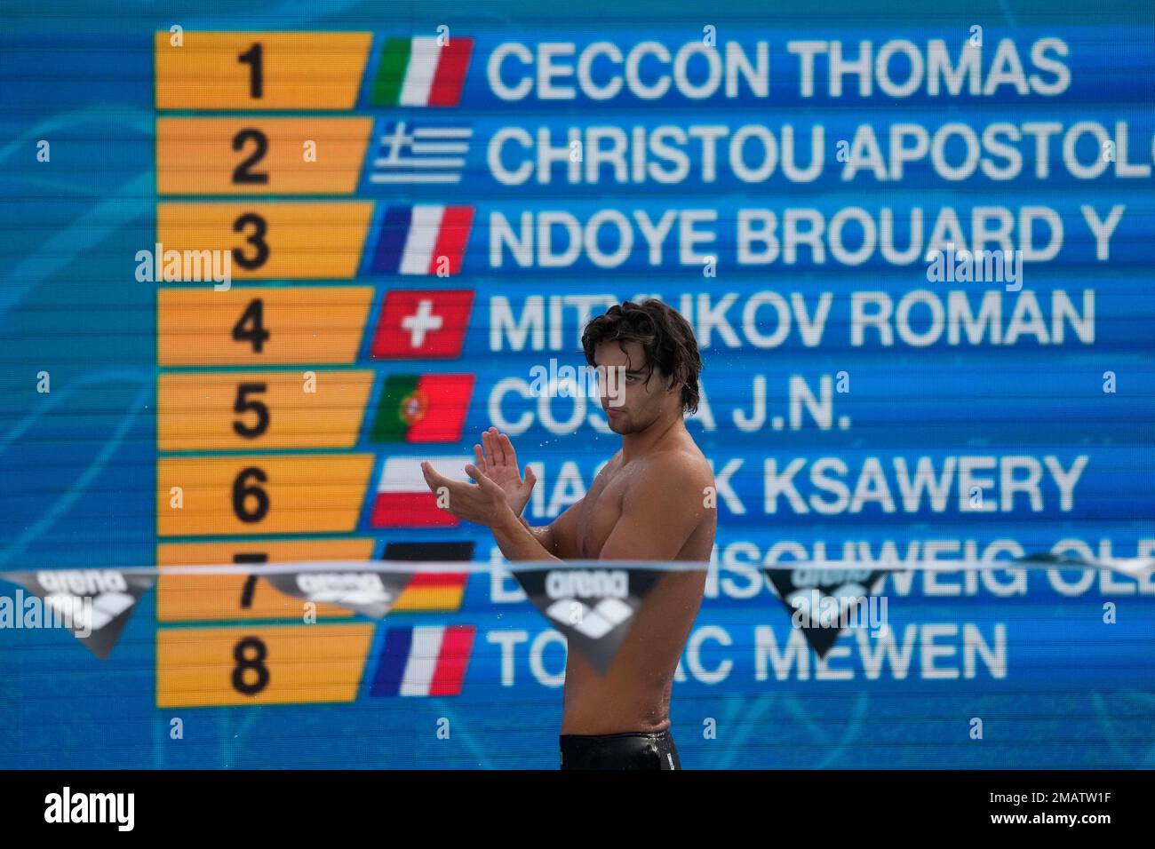 Thomas Ceccon of Italy celebrates after winning in the Men's 100m ...