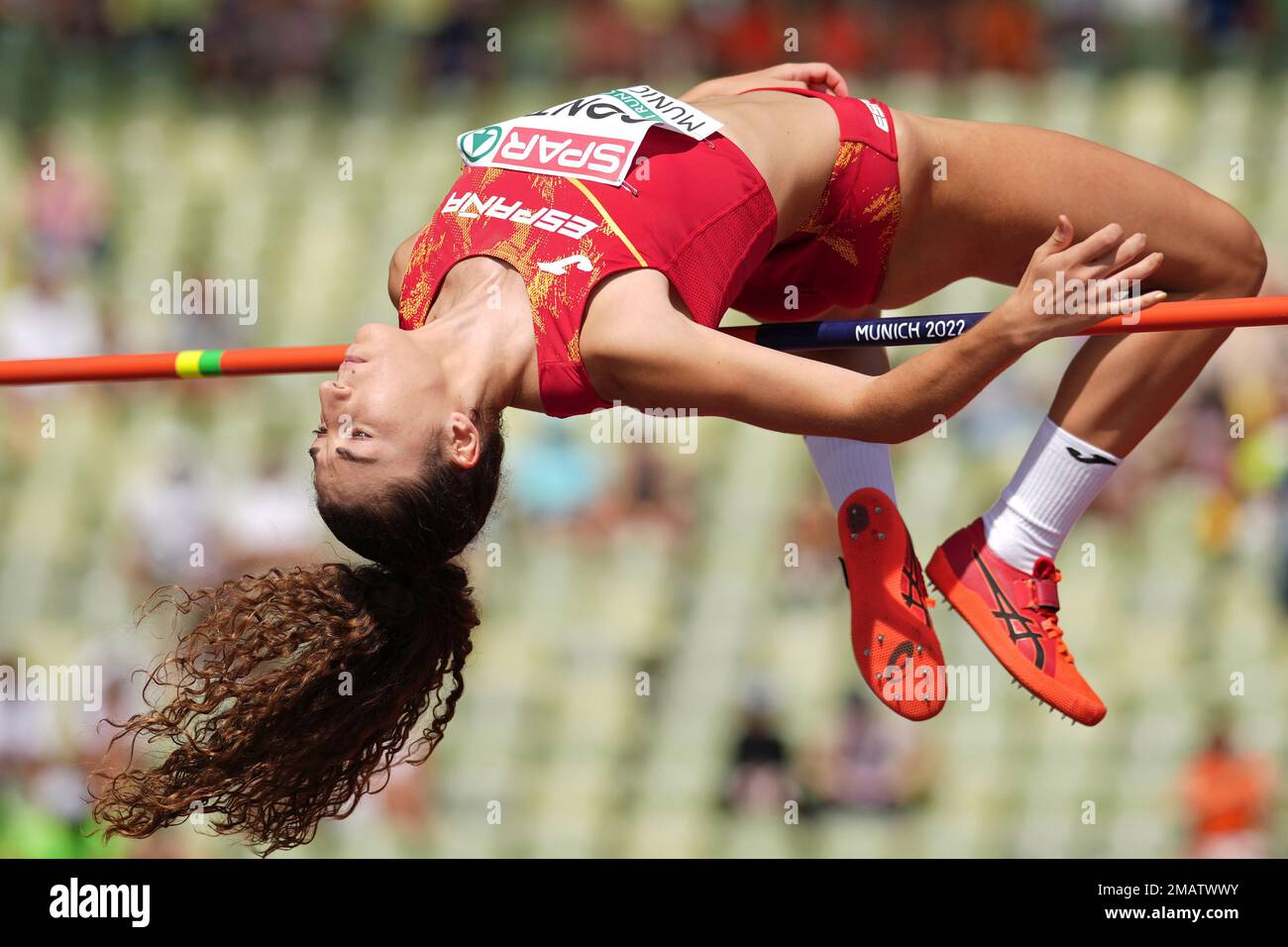Claudia Conte, of Spain, makes an attempt in the Women's heptathlon ...
