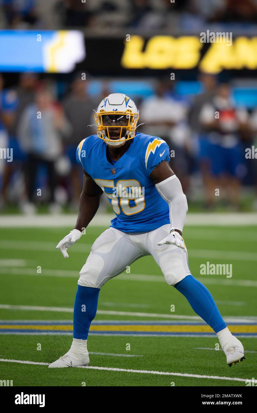 Los Angeles Chargers linebacker Tyreek Maddox-Williams (58) seen while ...
