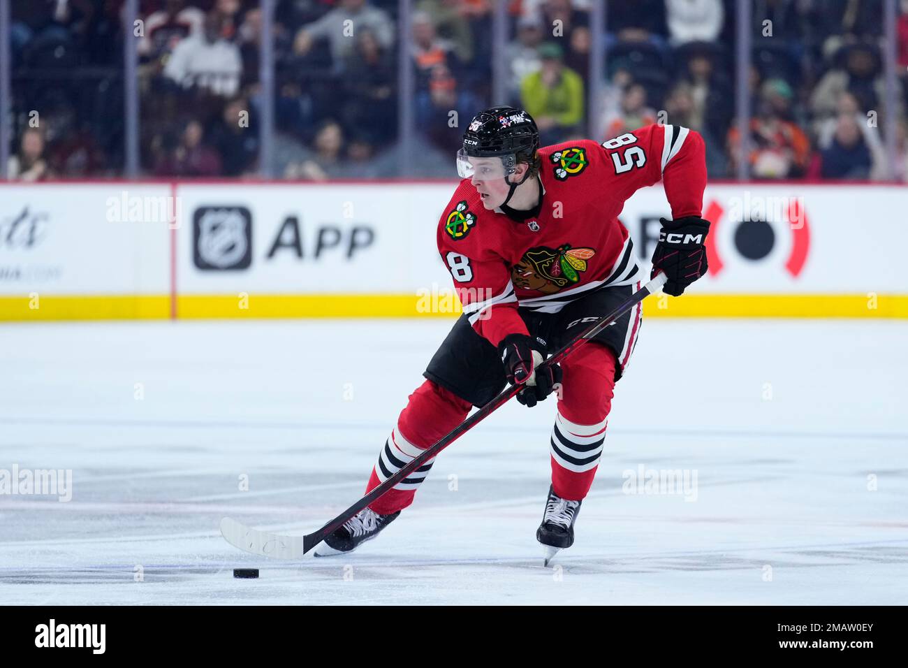 Chicago Blackhawks' MacKenzie Entwistle plays during an NHL hockey game ...