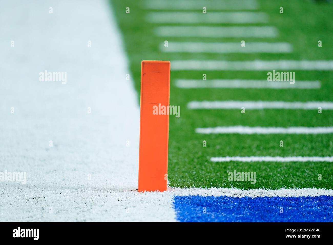 An end zone pylon is shown during a preseason NFL football game between ...