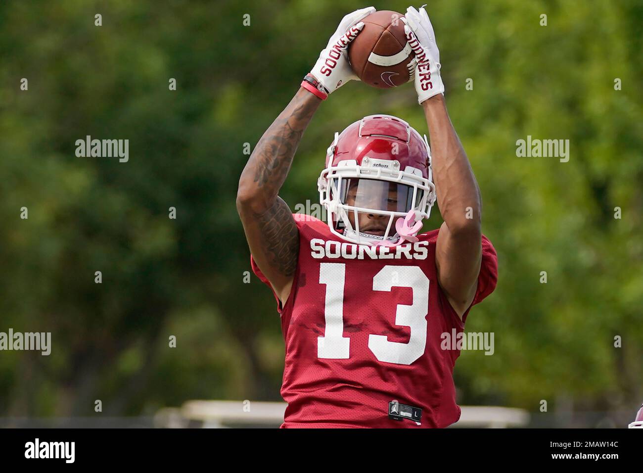 Oklahoma's J.J. Hester during an NCAA college football practice Tuesday ...