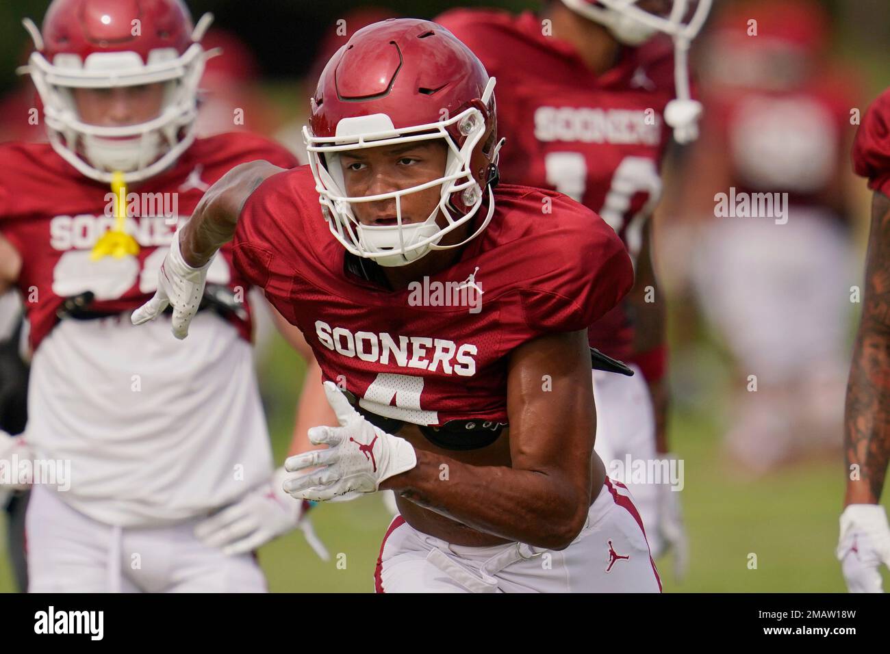 Oklahoma's Nic Anderson during an NCAA college football practice ...