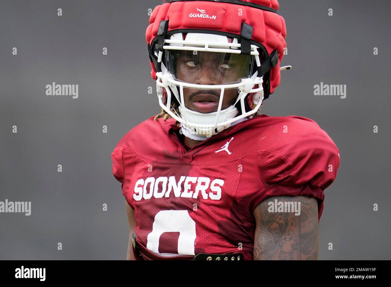 Oklahoma's Theo Wease during an NCAA college football practice ...