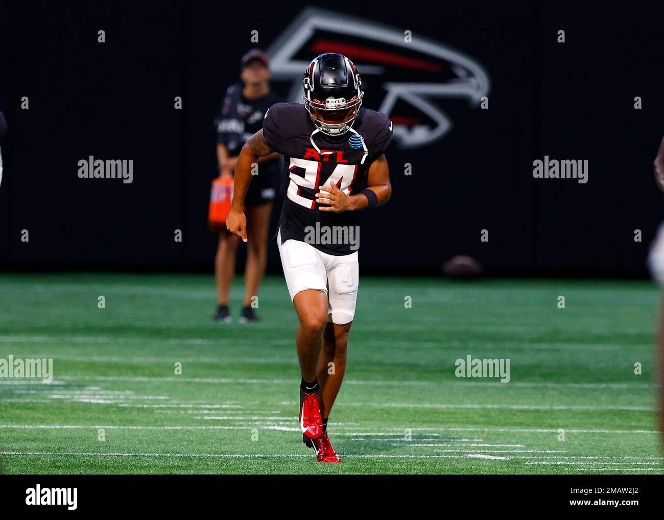 Atlanta Falcons cornerback A.J. Terrell (24) works out during the teams ...