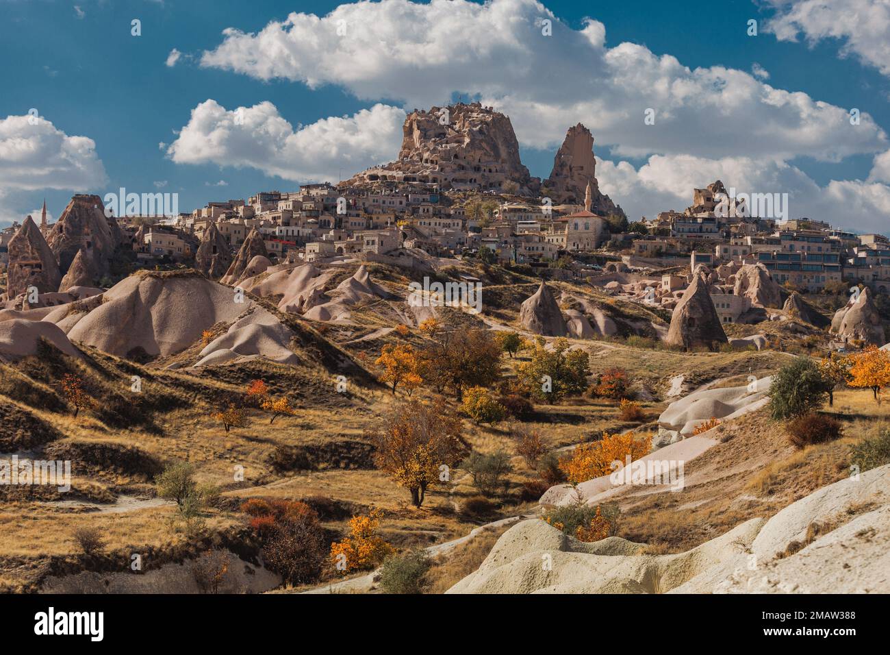Uchisar Castle and town, Cappadocia, Central Anatolia Turkey Stock ...