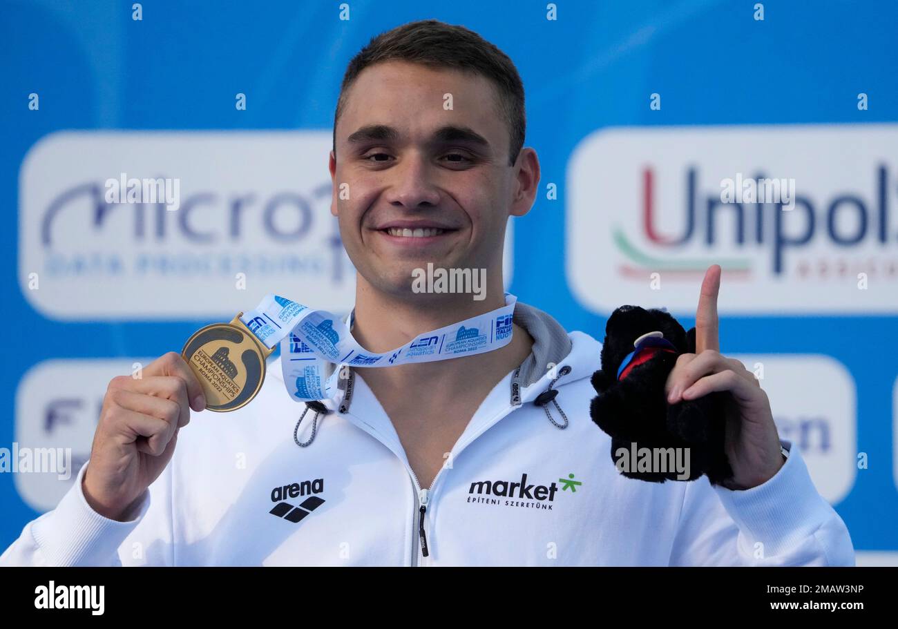 Hungary's Kristof Milak celebrates after winning the men's 200m ...