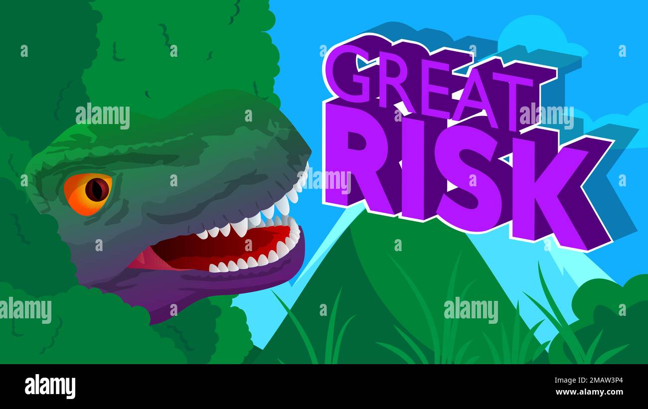 Dinosaur with speech bubble saying Great Risk word. Tyrannosaurus Rex ...