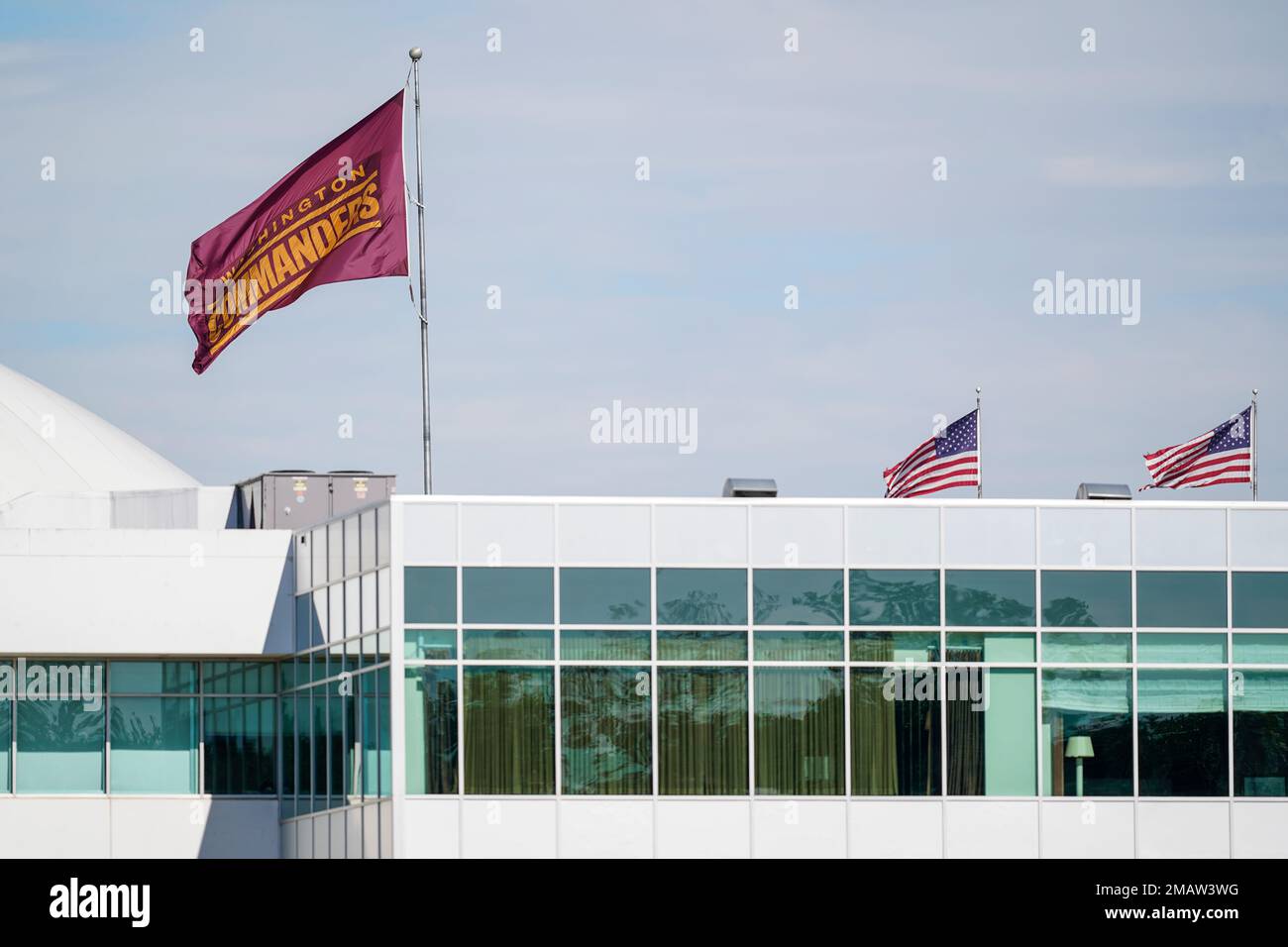 The Washington Commanders flag flies during practice at the team's NFL ...