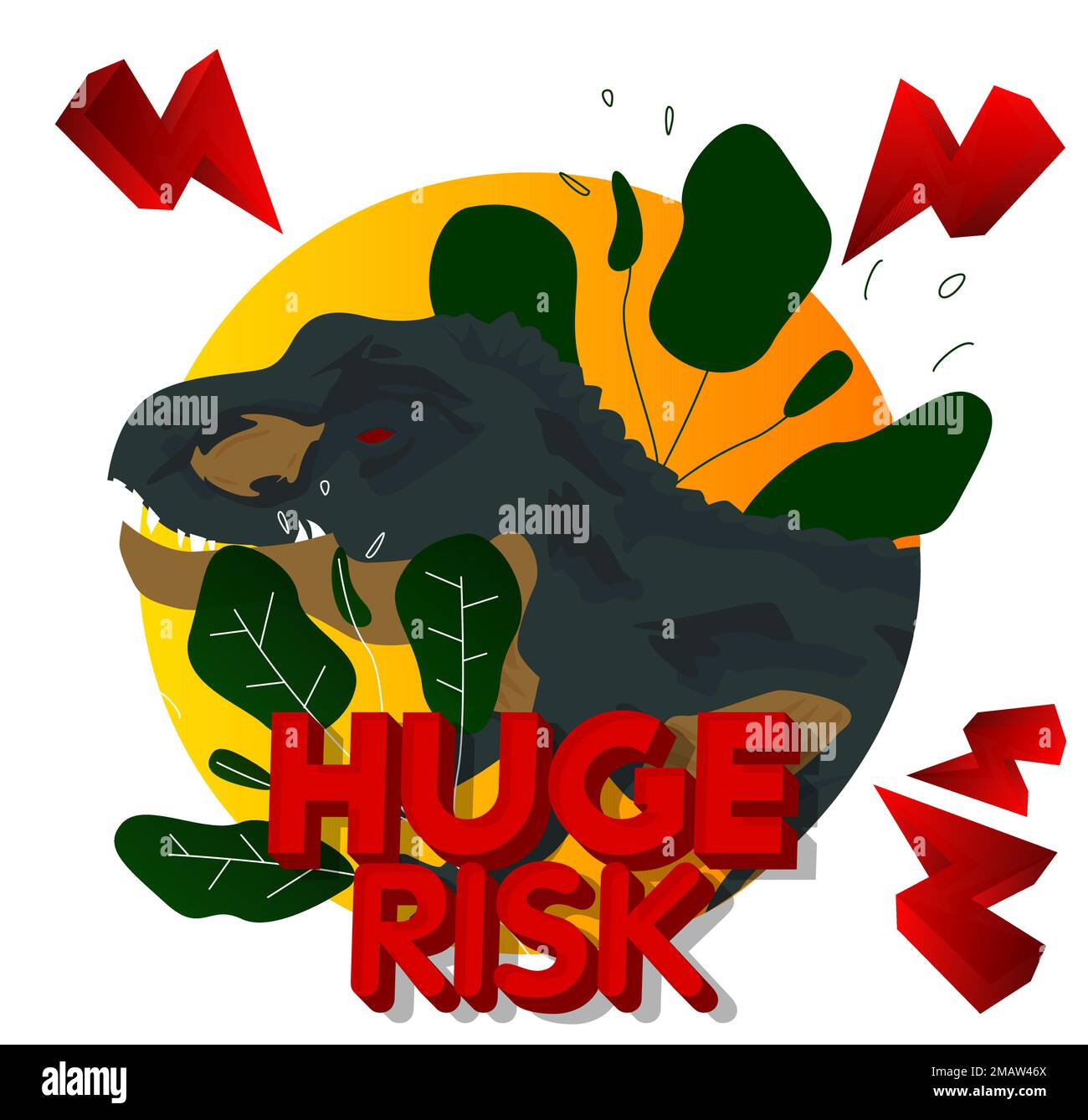 Dinosaur with speech bubble saying Huge Risk word. Tyrannosaurus Rex ...