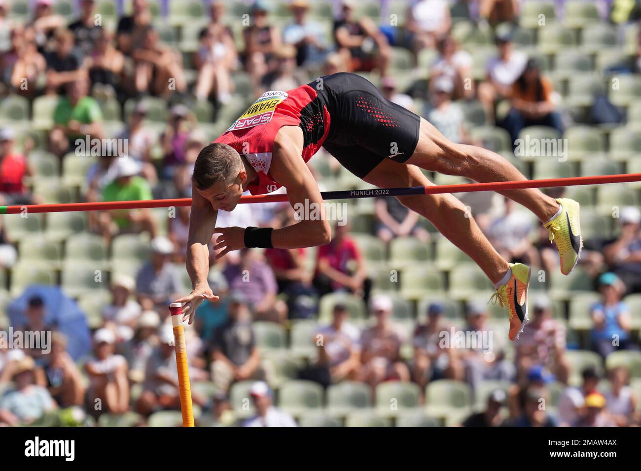 Simon Ehammer, of Switzerland, makes an attempt in the Men's decathlon ...