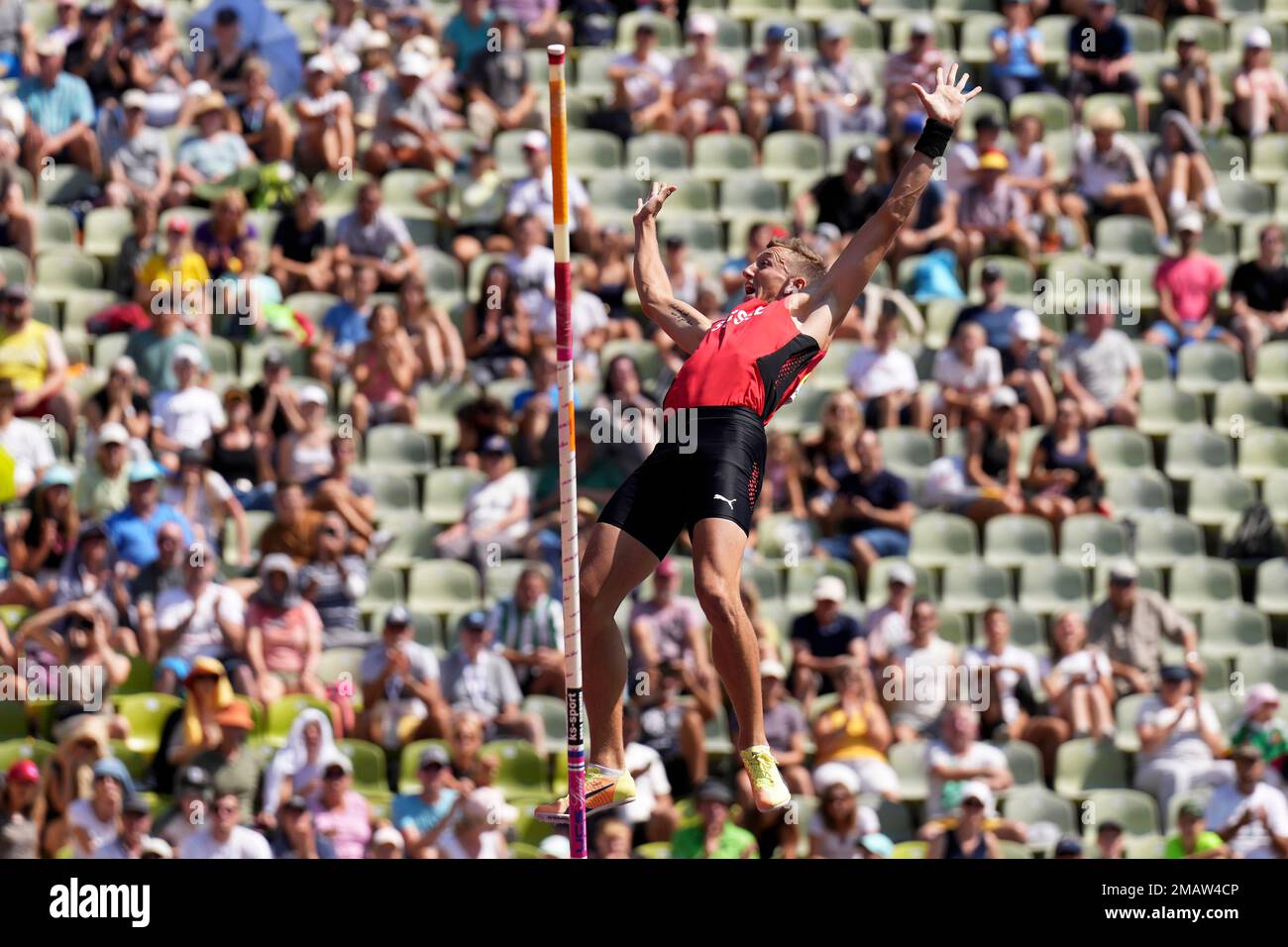 Simon Ehammer, of Switzerland, makes an attempt in the Men's decathlon ...