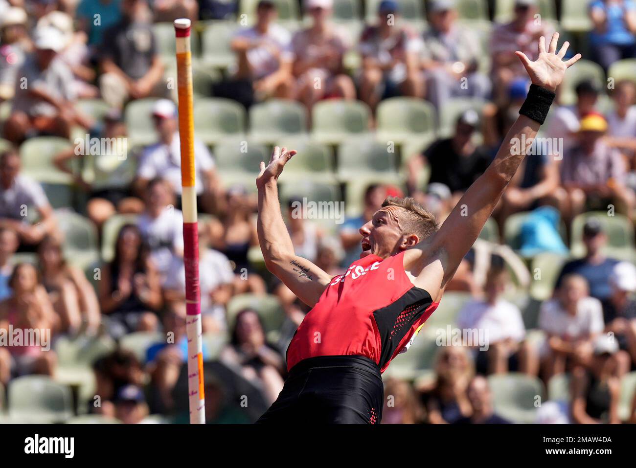 Simon Ehammer, of Switzerland, makes an attempt in the Men's decathlon ...