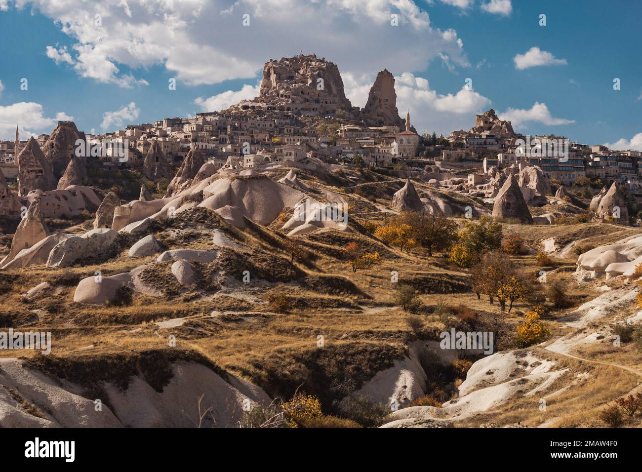 Uchisar Castle and town, Cappadocia, Central Anatolia Turkey Stock ...