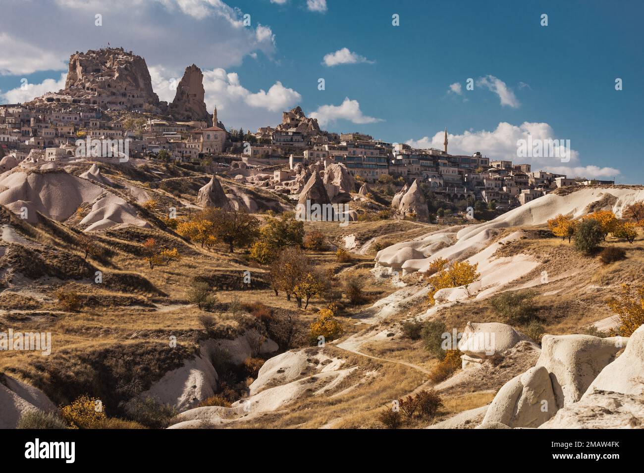 Uchisar Castle and town, Cappadocia, Central Anatolia Turkey Stock ...
