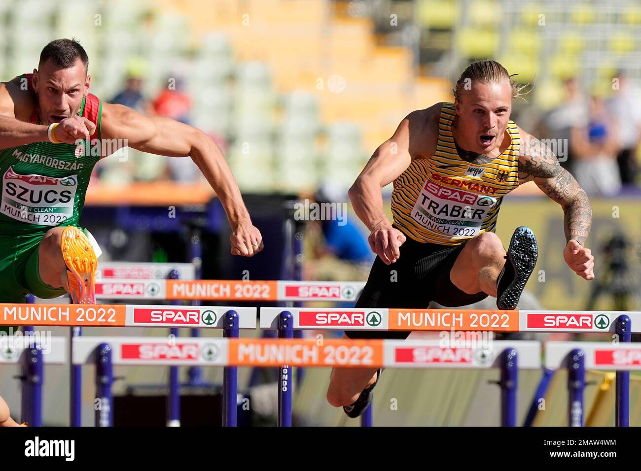 Gregor Traber, of Germany, and Valdo Szucs, of Hungary, left, compete ...