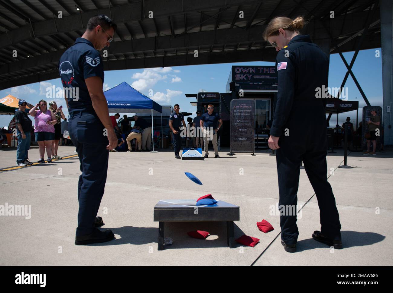 U.S. Air Force Maj. Lauren Schlichting, right, pilot of Thunderbird 3 ...