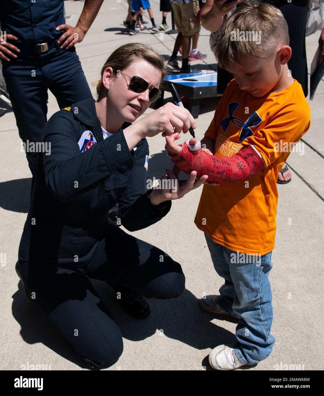U.S. Air Force Maj. Lauren Schlichting, pilot of Thunderbird 3, an F-16 ...