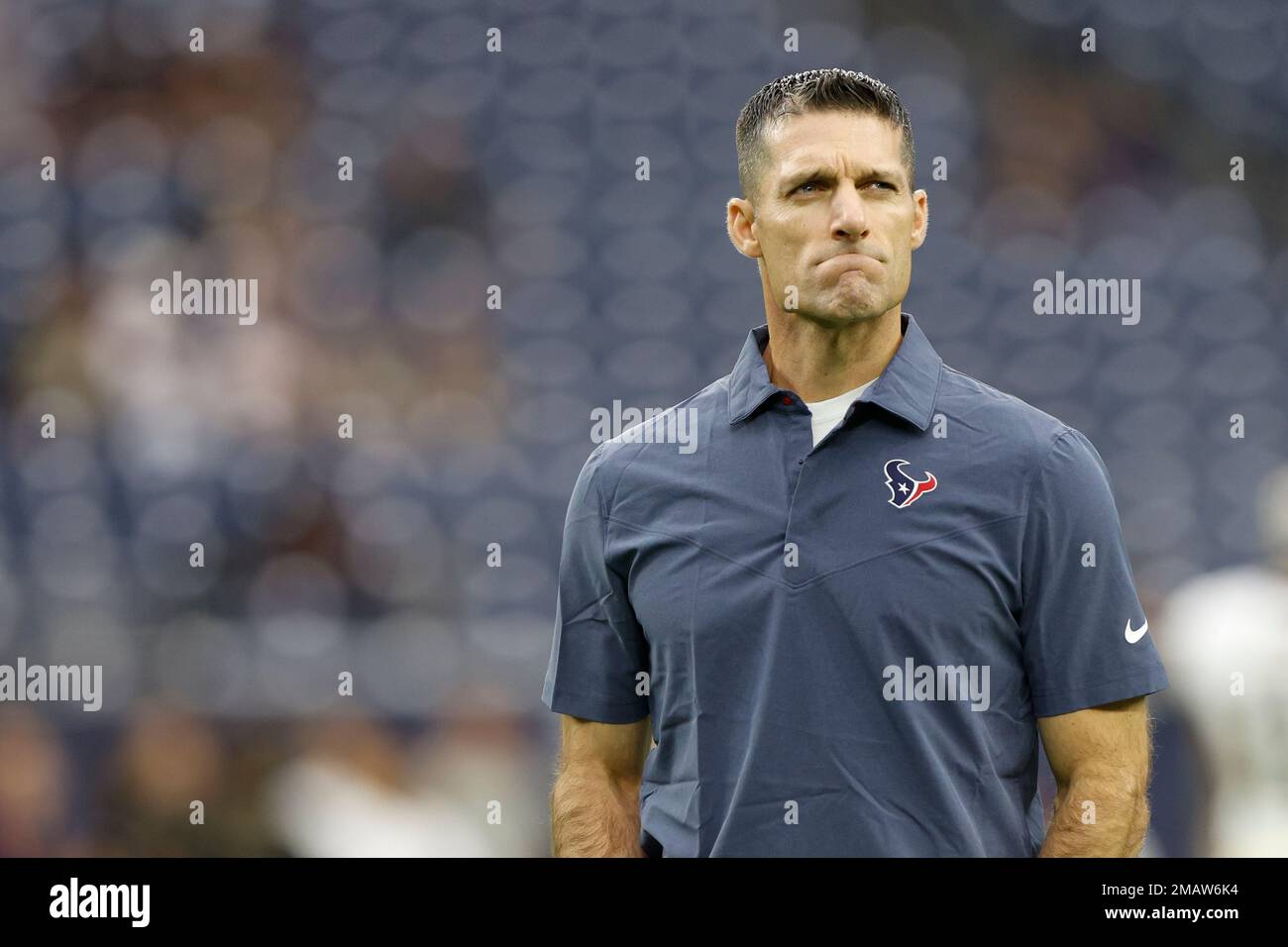 Houston Texans general manager Nick Caserio during pregame warmups before an NFL preseason game ...