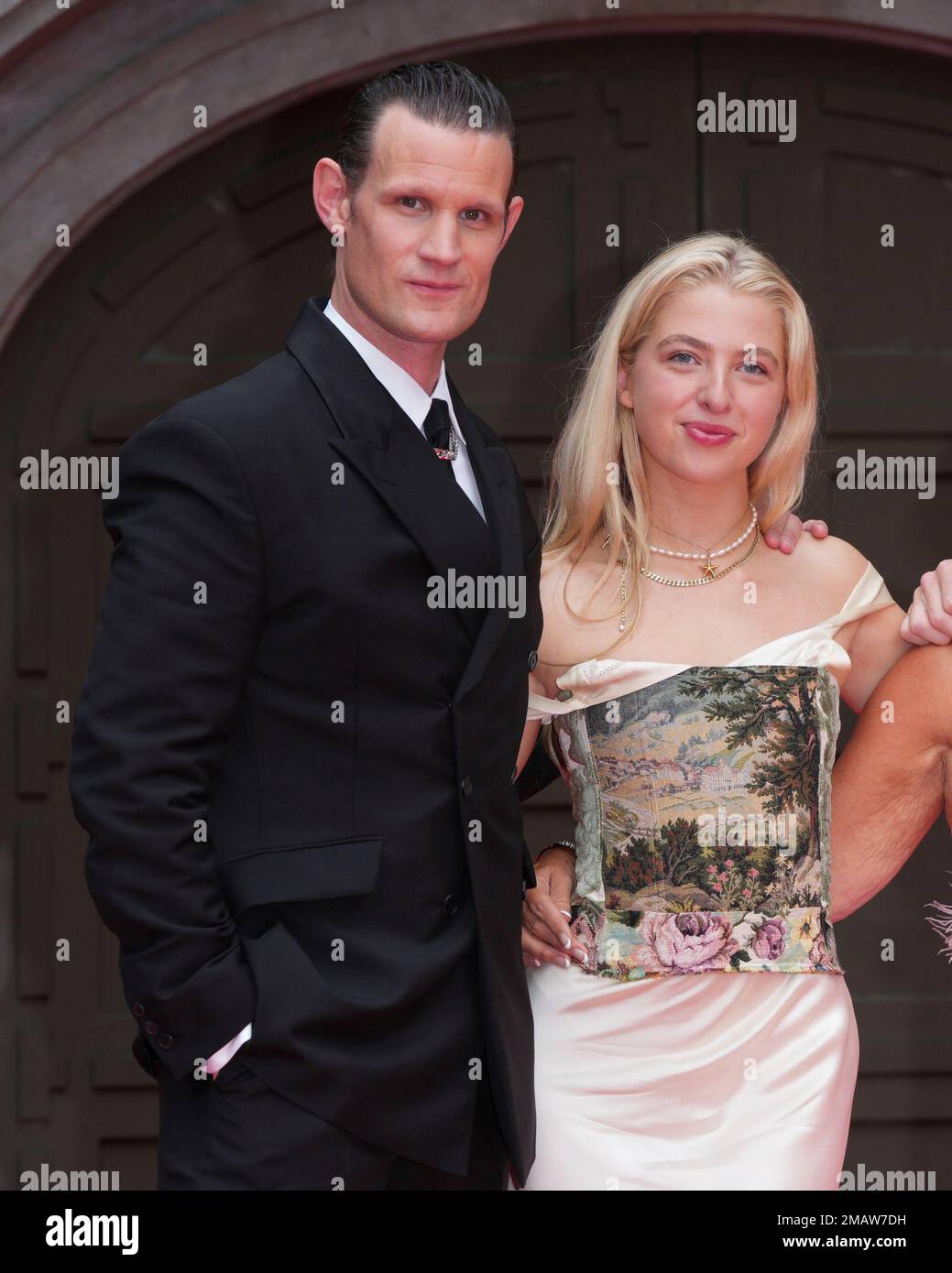 Matt Smith and Anais Gallagher pose upon arrival for the premiere of ...