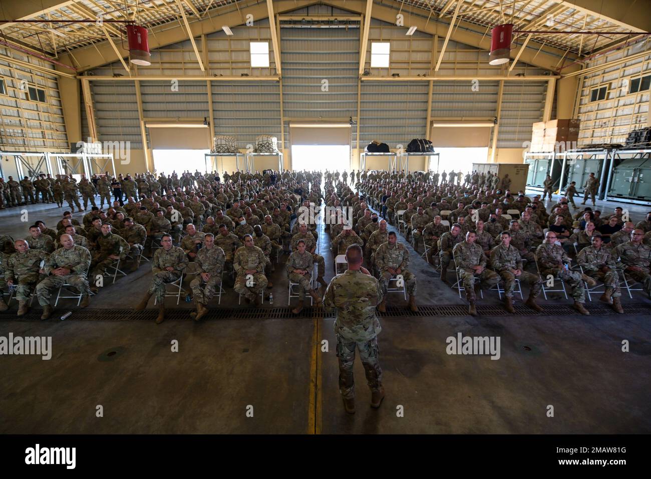 U.S. Air Force Col. Pete Boone, commander, 156th Wing, speaks to Airmen ...