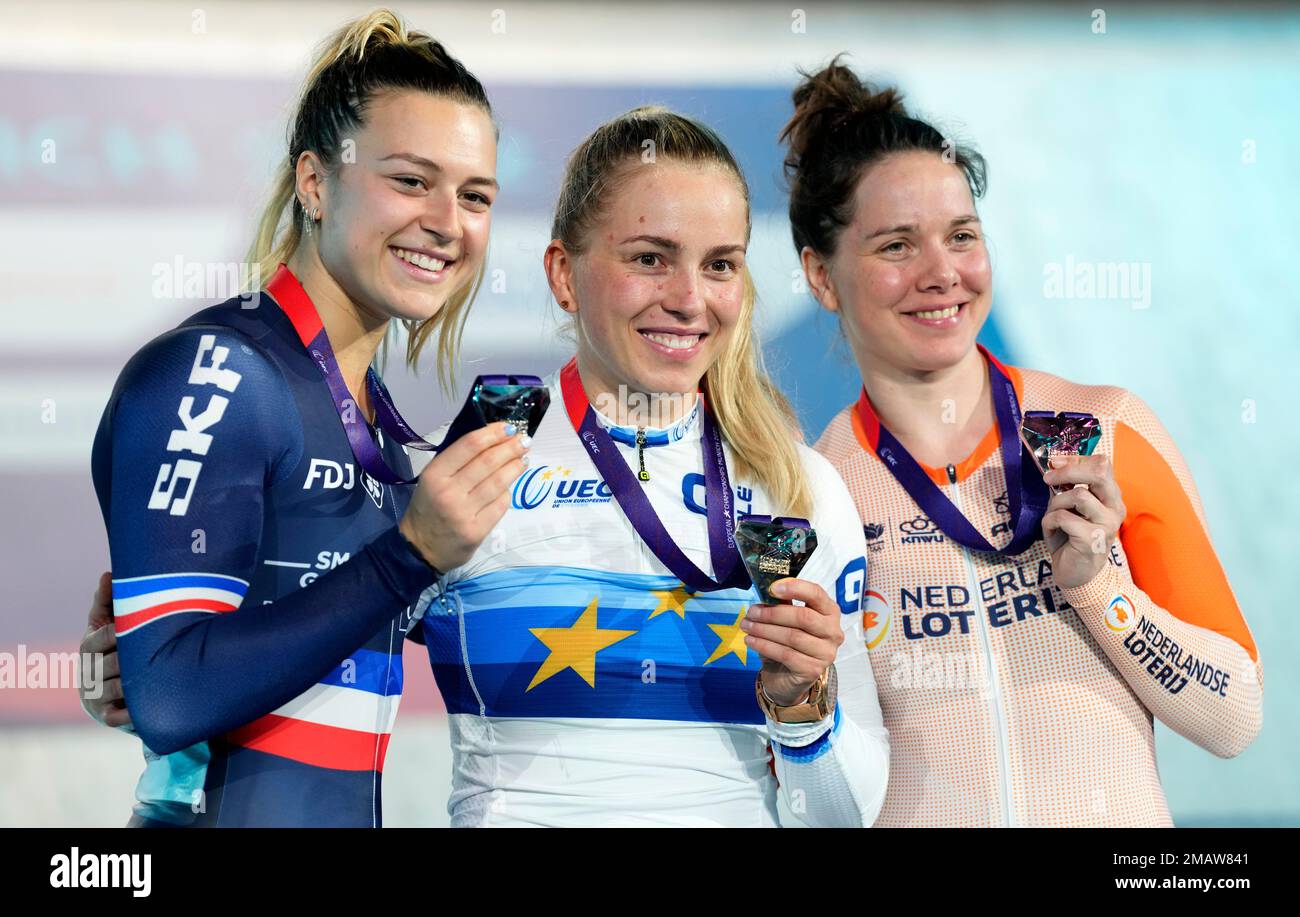 Silver medalist France's Mathilde Gros, left, gold medalist Germany's ...