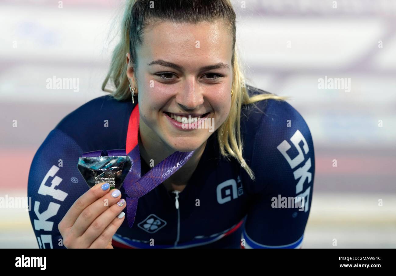 Silver medalist France's Mathilde Gros poses with her medal in Women's ...