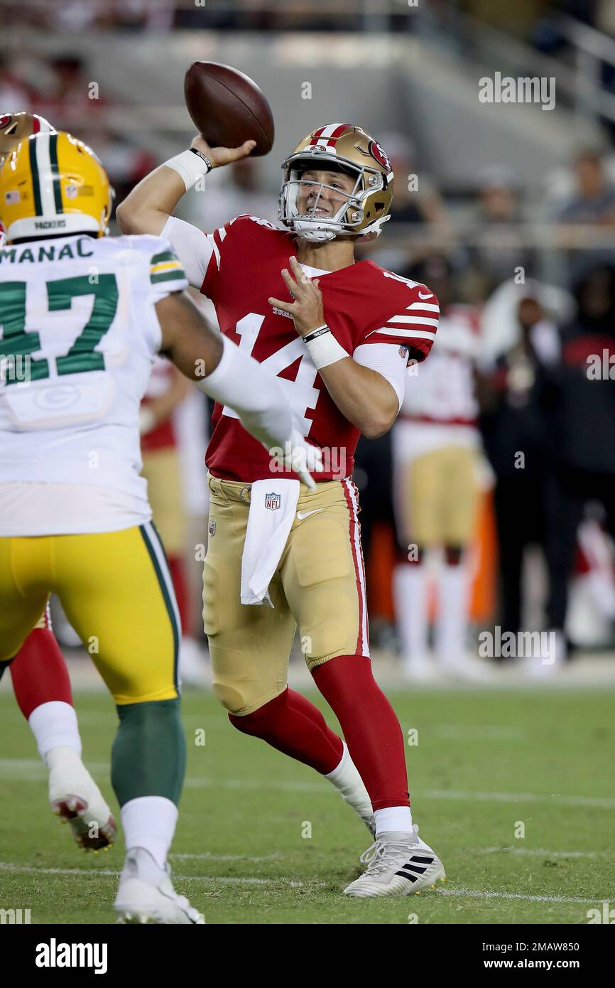 San Francisco 49ers quarterback Brock Purdy (14) throws a pass during ...
