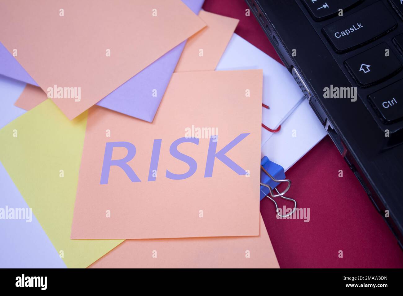 Risk. Text on adhesive note paper. Event, celebration reminder message ...