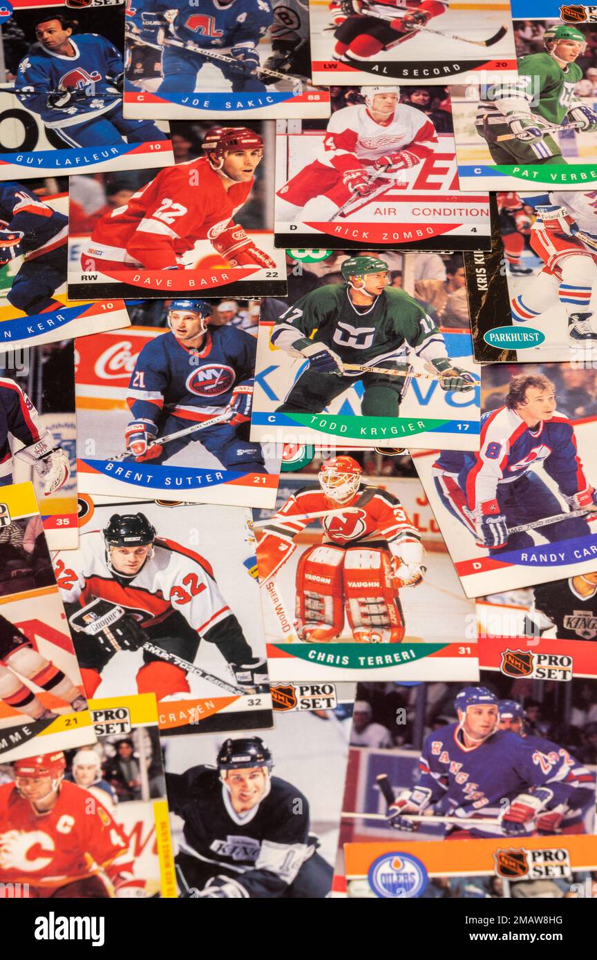 Calgary, Alberta - January 10, 2023: Miscellaneous hockey cards from ...
