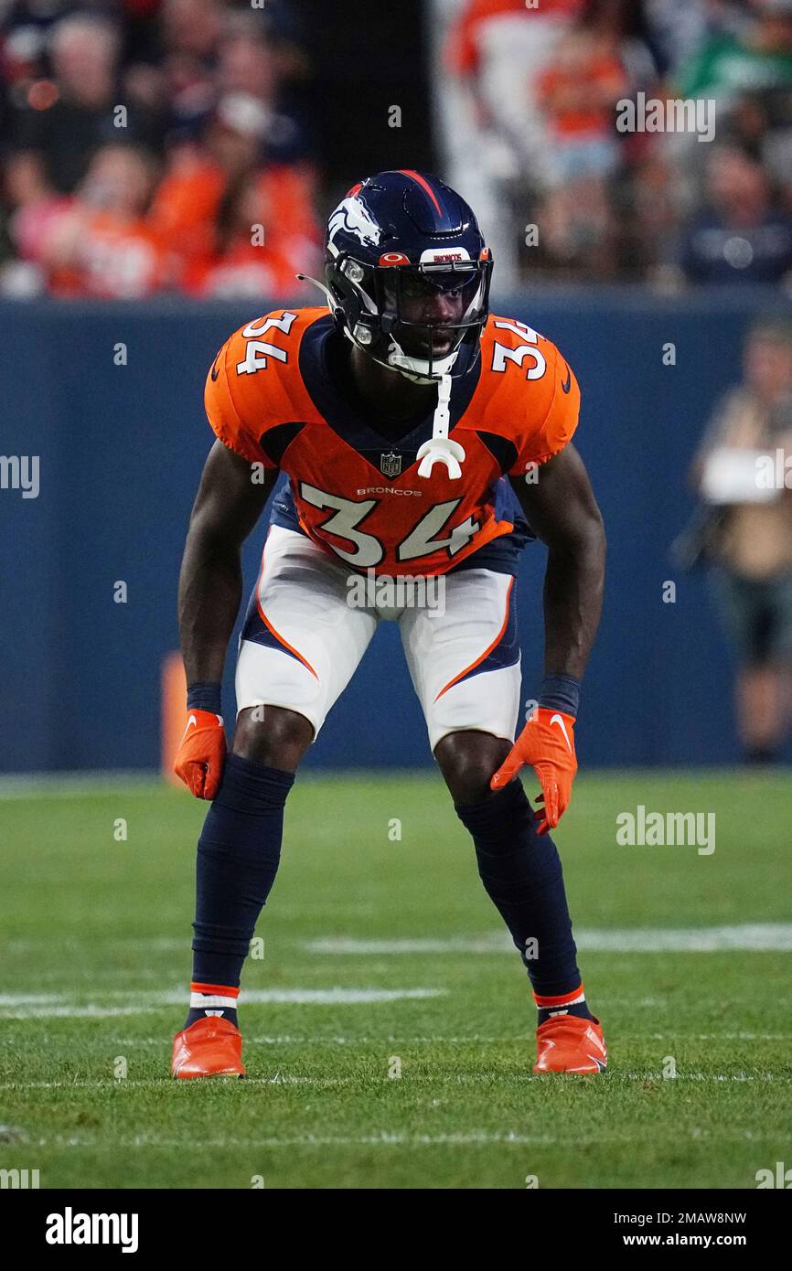 Denver Broncos cornerback Essang Bassey (34) against the Dallas Cowboys ...