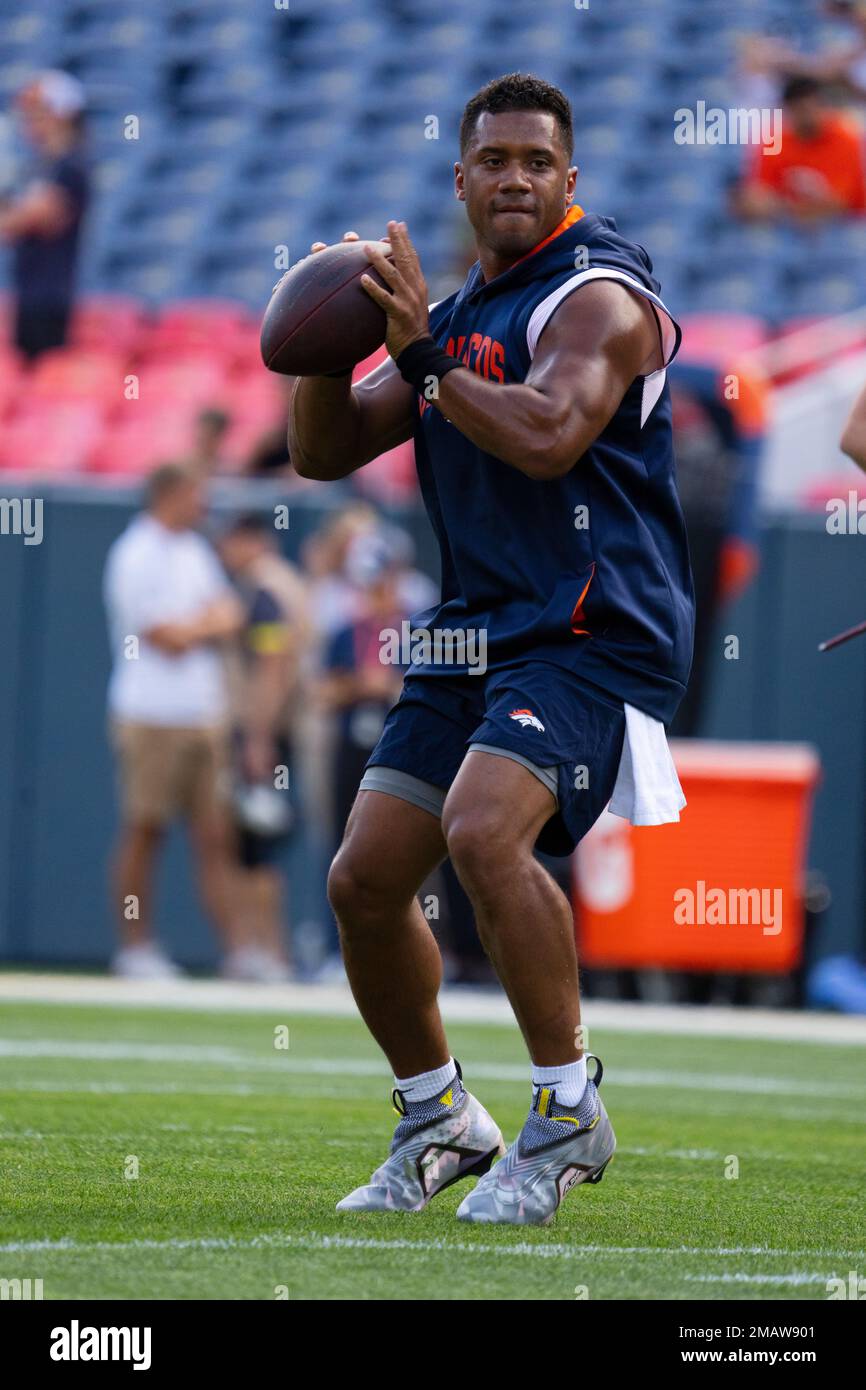 Denver Broncos quarterback Russell Wilson (3) warms up against the ...