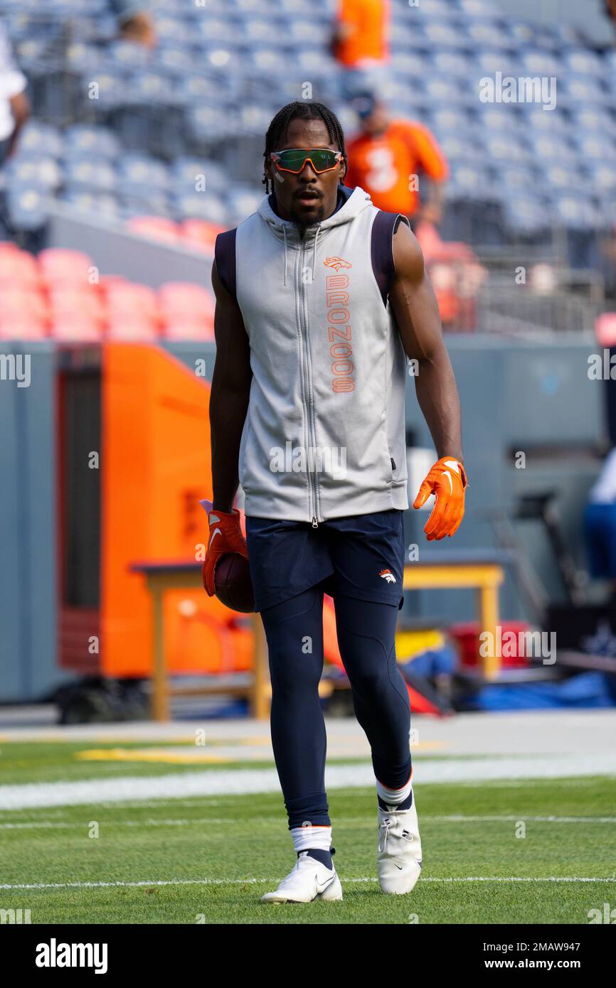 Denver Broncos safety J.R. Reed (20) warms up against the Dallas ...