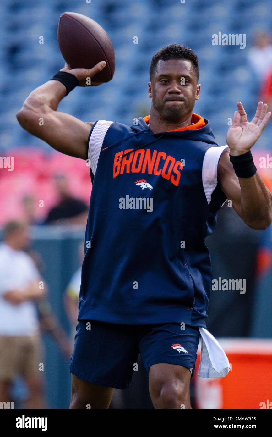 Denver Broncos quarterback Russell Wilson (3) warms up against the ...