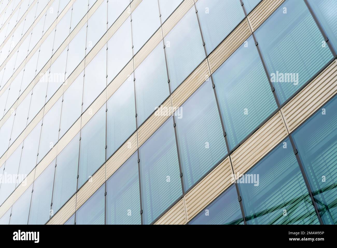 Window front of the glass facade of an office building in downtown ...