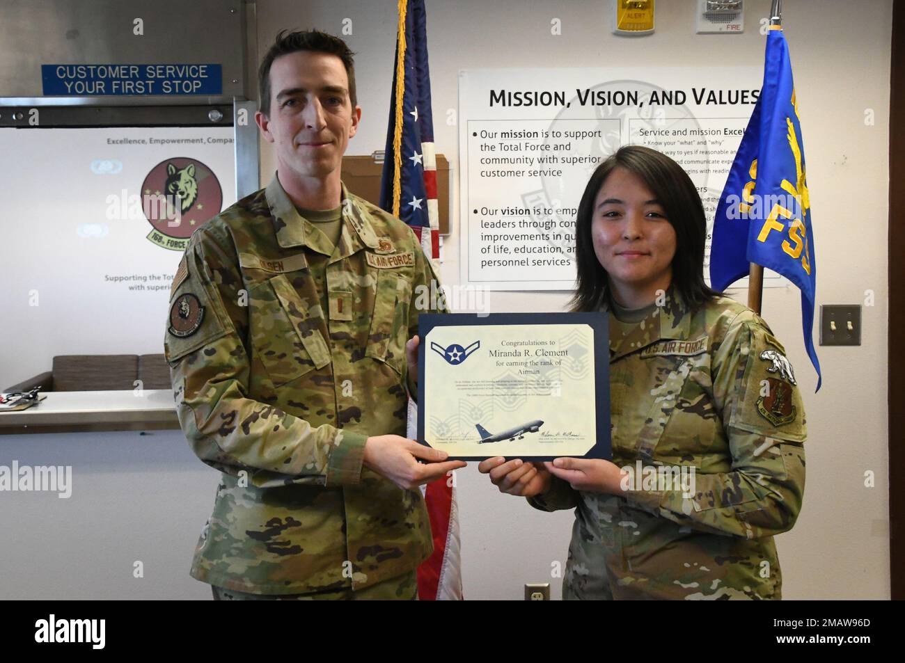 Airman Miranda Clement(Right) of the 168th Wing, 168th Force Support ...