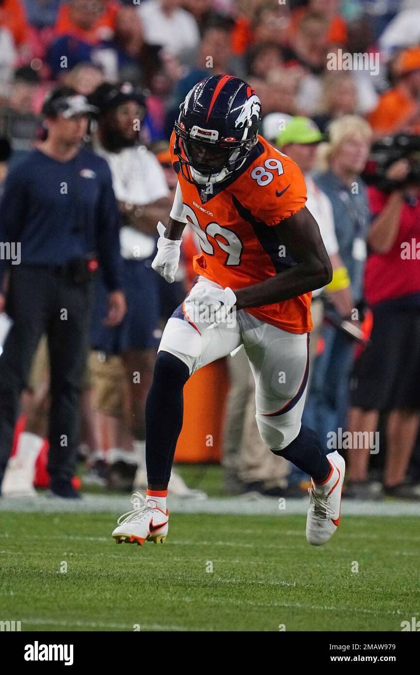Denver Broncos wide receiver Brandon Johnson (89) runs a play against ...