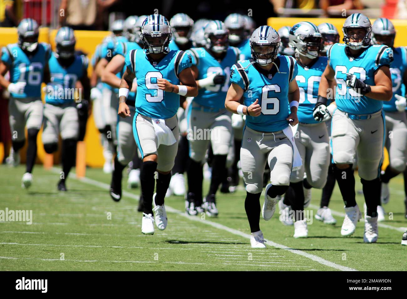 The Carolina Panthers are introduced before an NFL football game ...