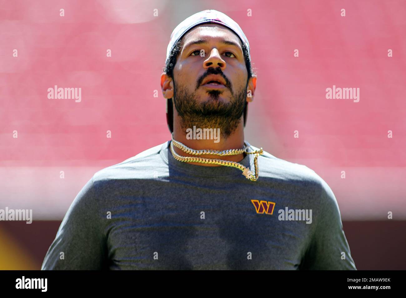 Washington Commanders tight end Logan Thomas (82) runs before an NFL ...