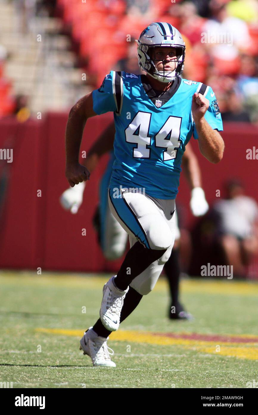 Carolina Panthers long snapper J.J. Jansen (44) runs during an NFL ...
