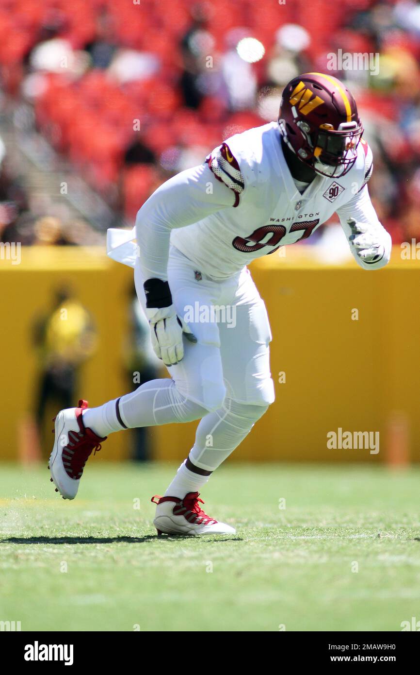 Washington Commanders defensive end Efe Obada (97) runs during an NFL ...