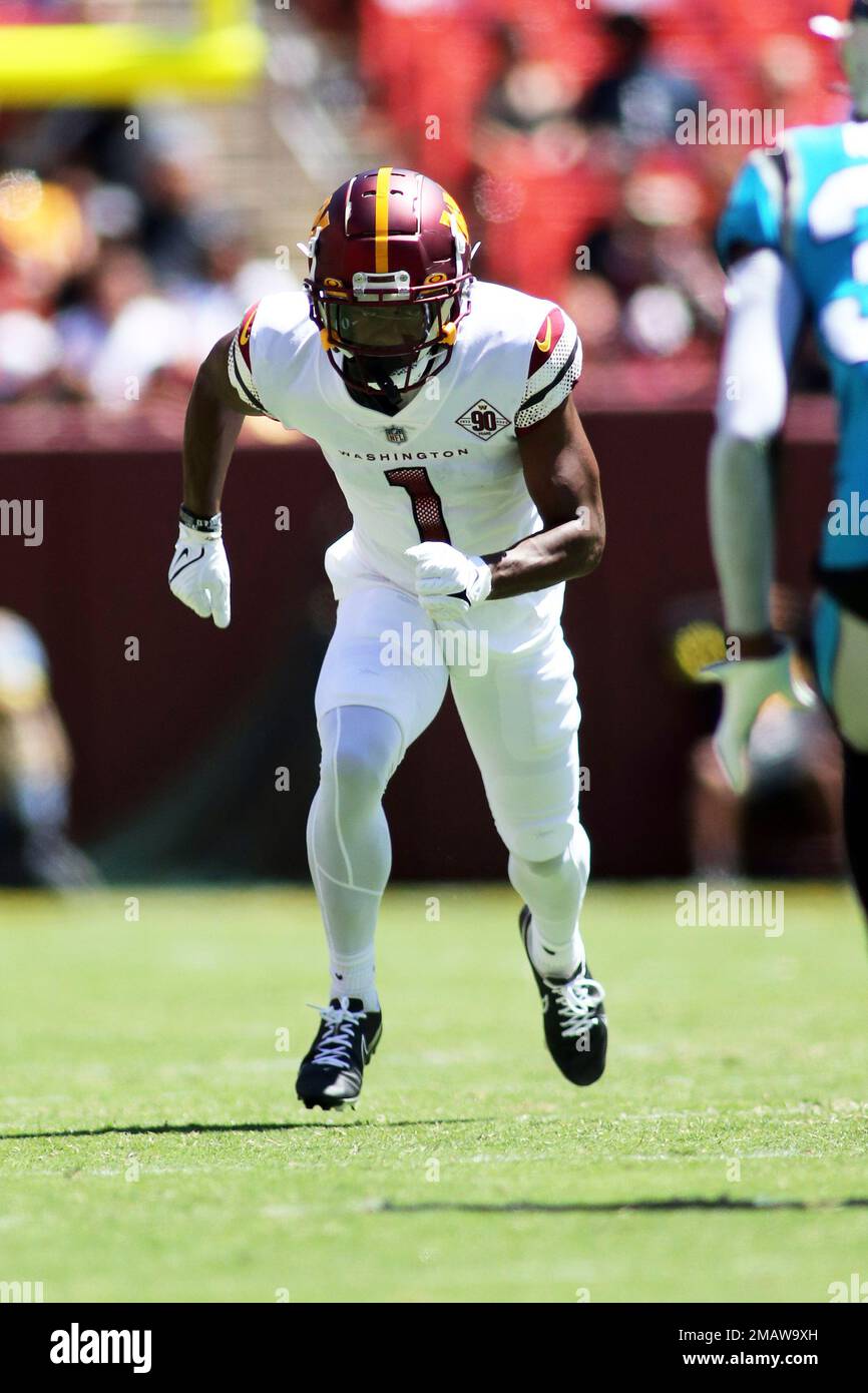 Washington Commanders wide receiver Jahan Dotson (1) runs during an NFL ...