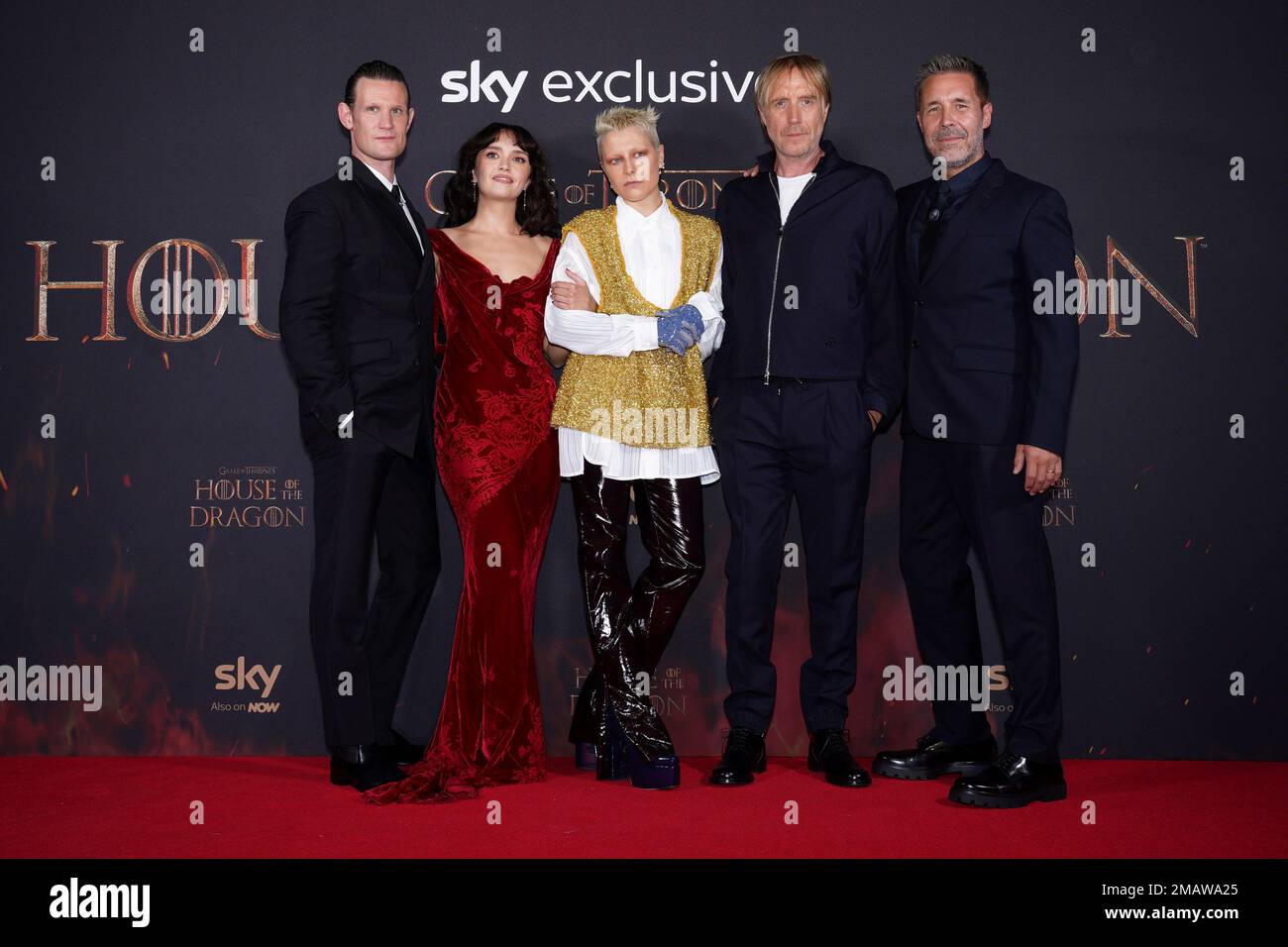 From left, Matt Smith, Olivia Cooke, Emma D'Arcy, Rhys Ifans and Paddy Considine pose for ...