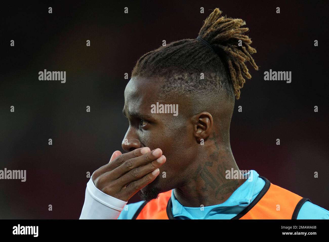 Crystal Palace's Wilfried Zaha gestures prior to the English Premier ...